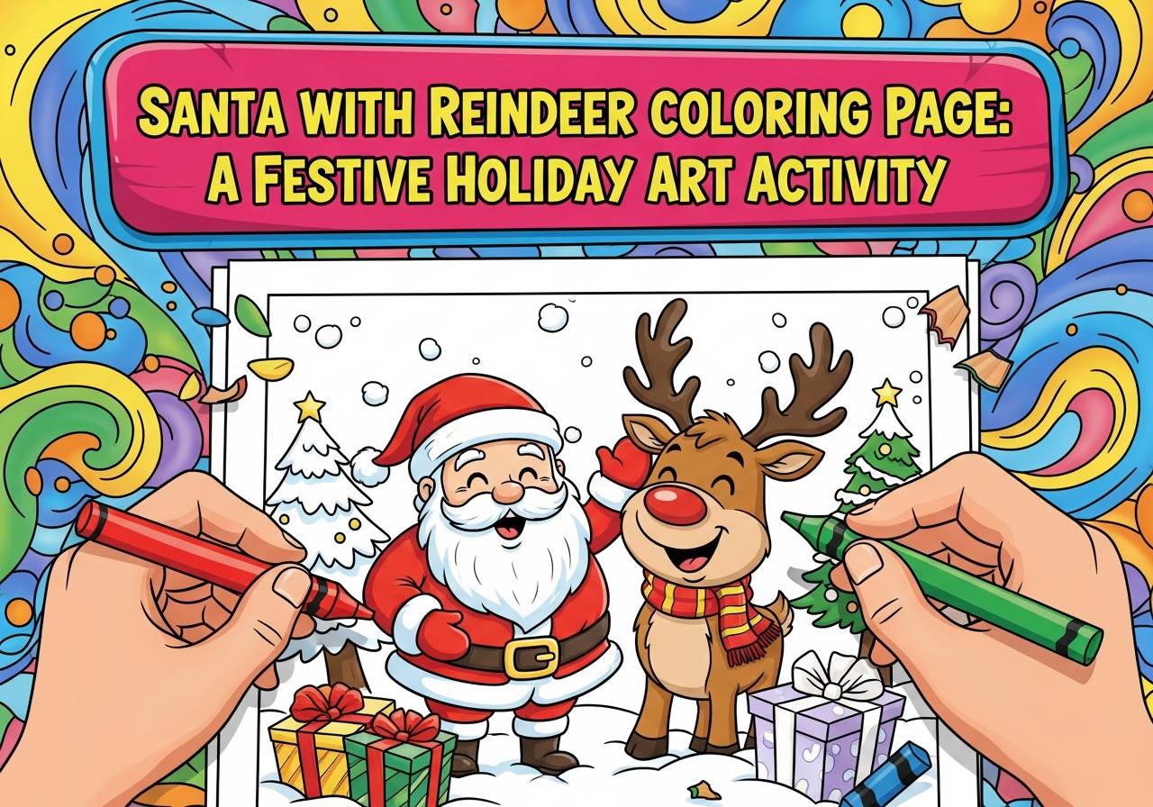 Santa with Reindeer Coloring Page: A Festive Holiday Art Activity ...