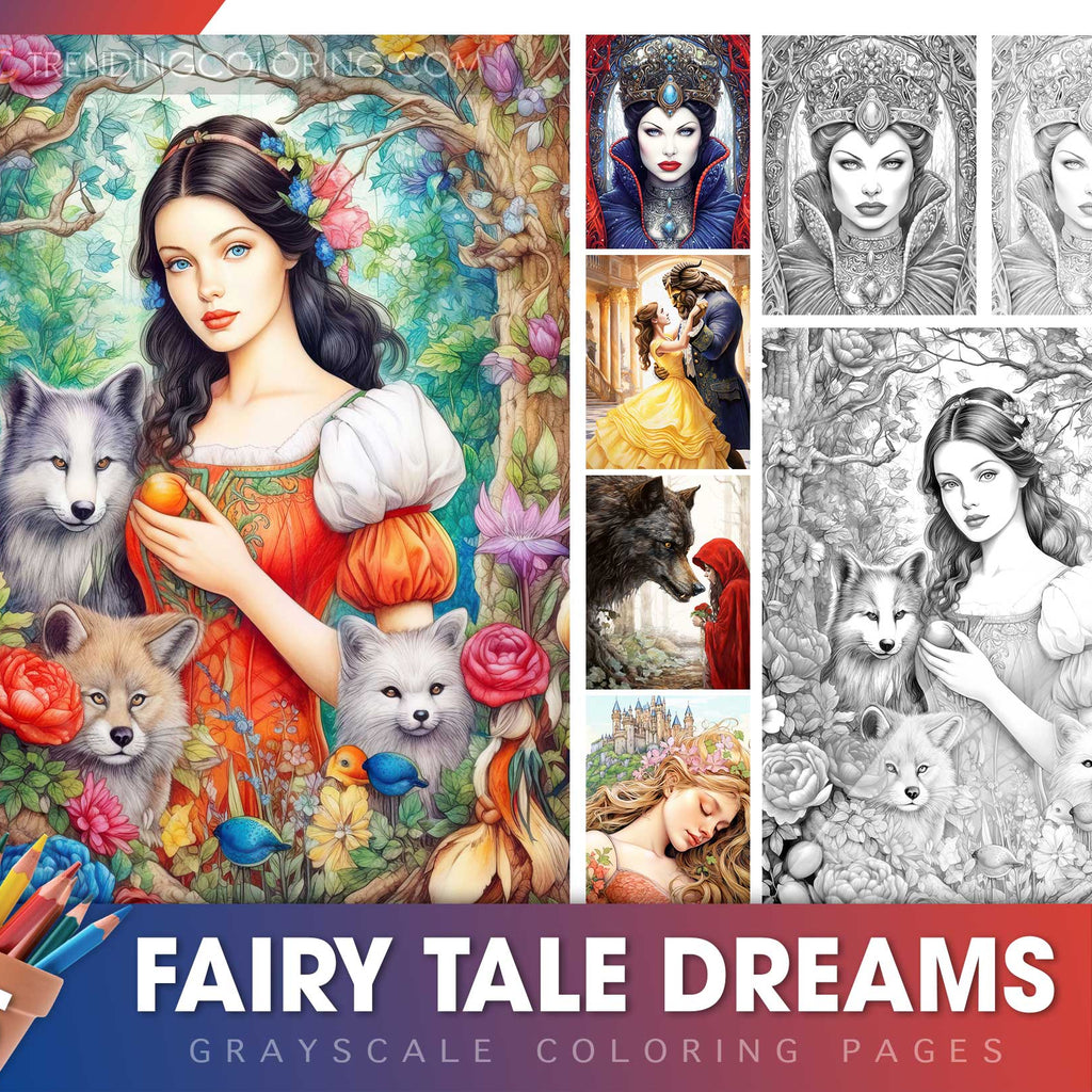 25 Fairy Tale Dreams Grayscale Coloring Pages - Instant Download - Pri ...