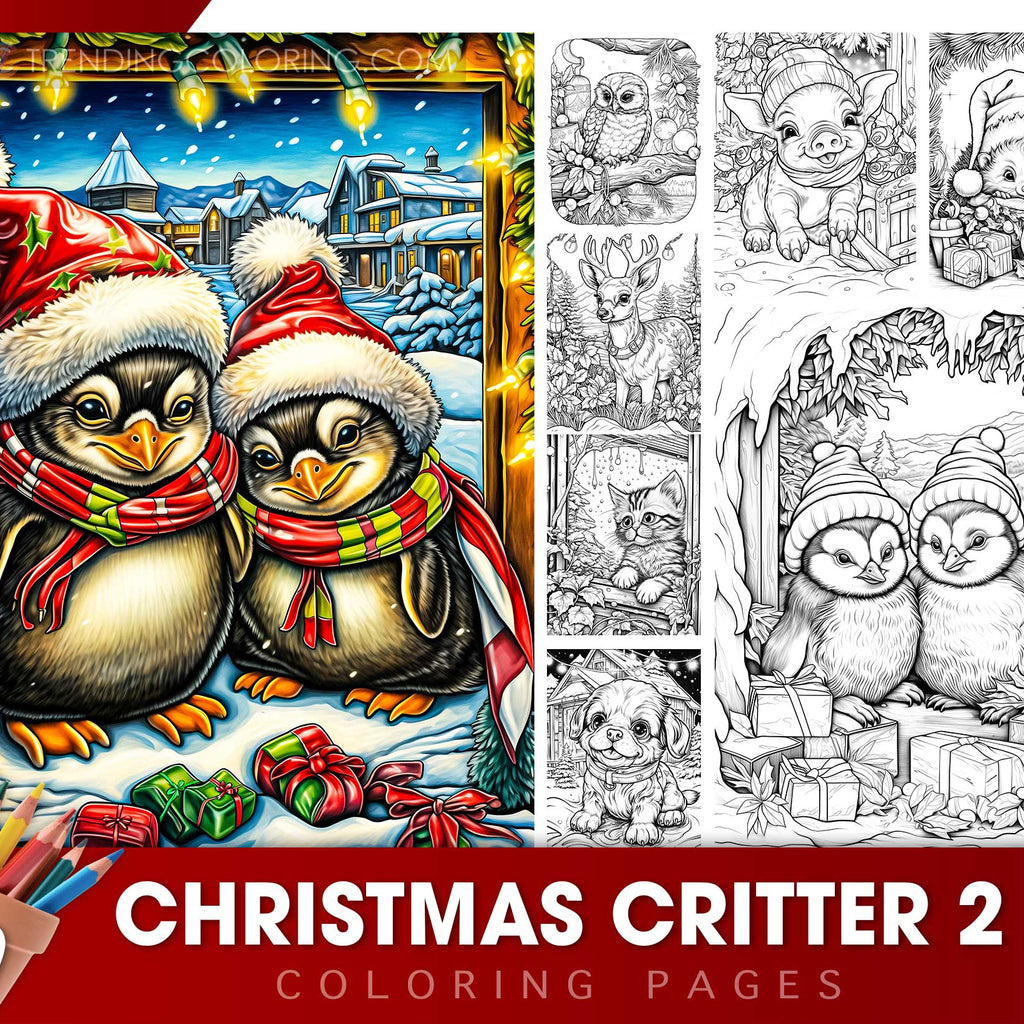 50 Christmas Critter 2 Coloring Pages - Instant Download - Printable ...