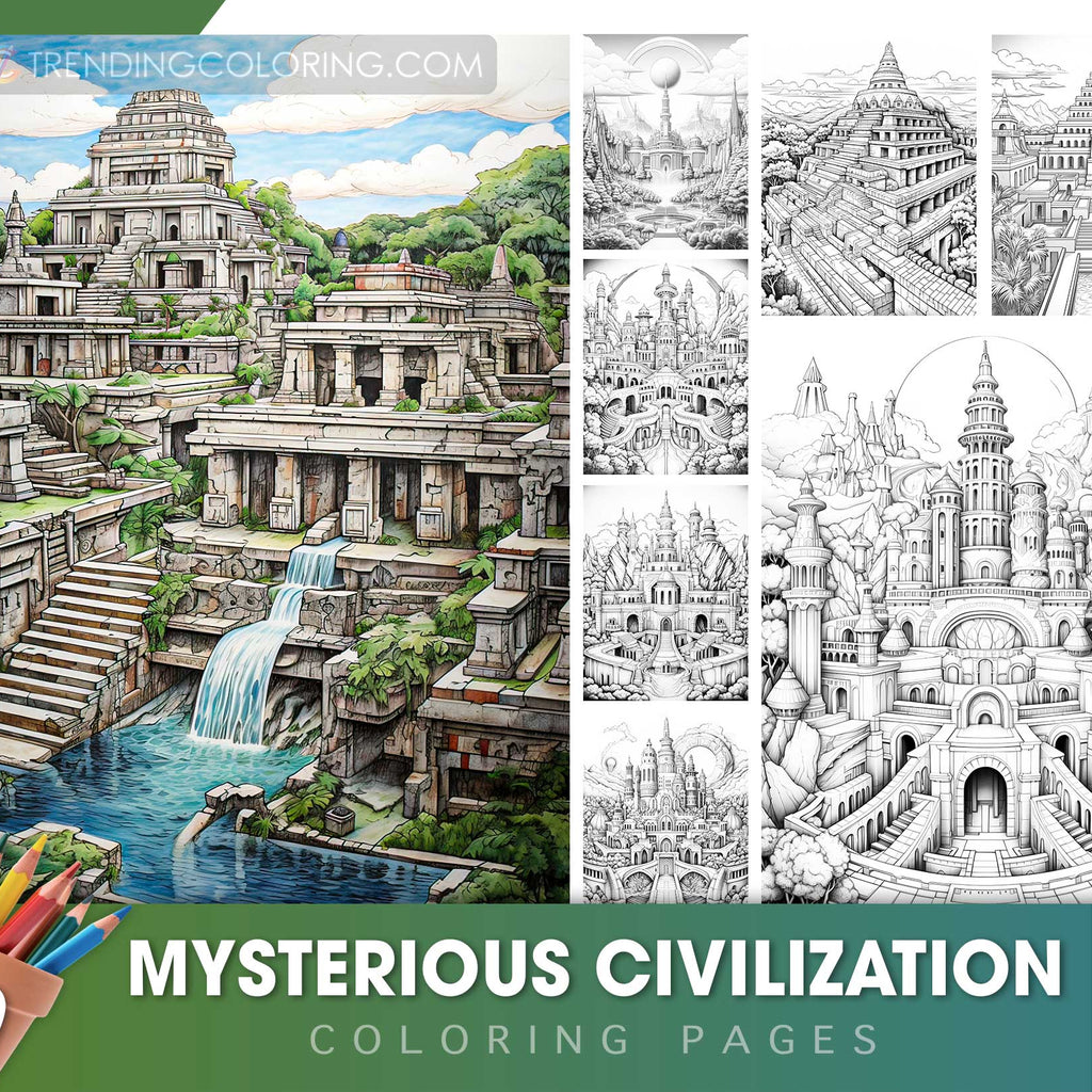 50 Mysterious Civilization Coloring Pages - Instant Download - Printab ...