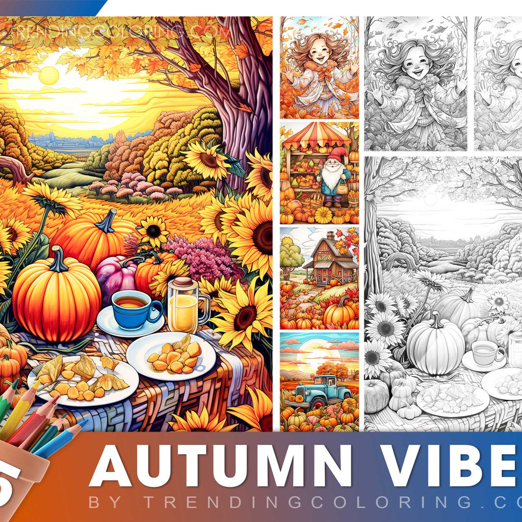 25 Autumn Vibe Grayscale Coloring Pages - Instant Download - Printable ...