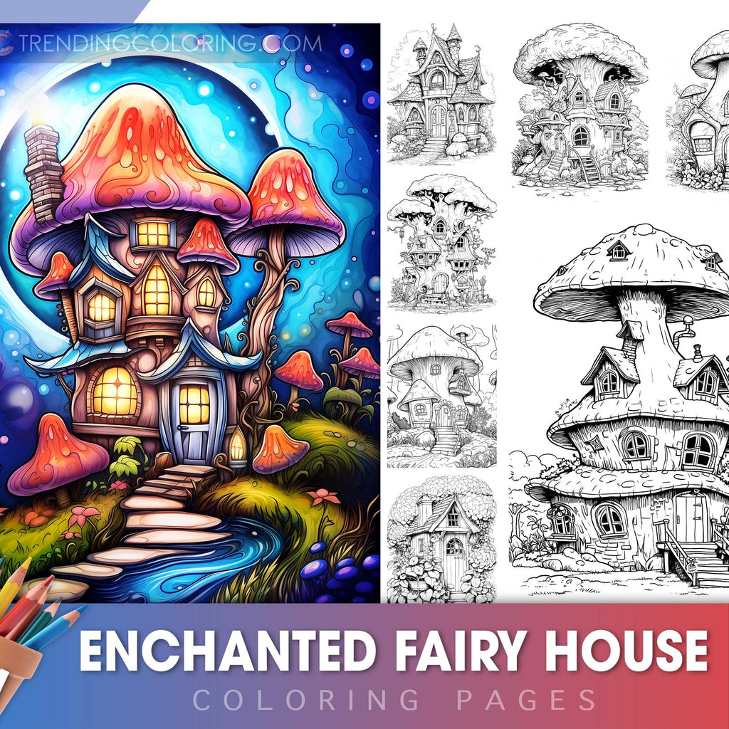 101 Enchanted Fairy House Coloring Pages - Instant Download - Printabl ...