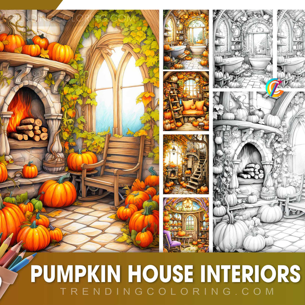 50 Pumpkin House Interiors Grayscale Halloween Coloring Pages ...