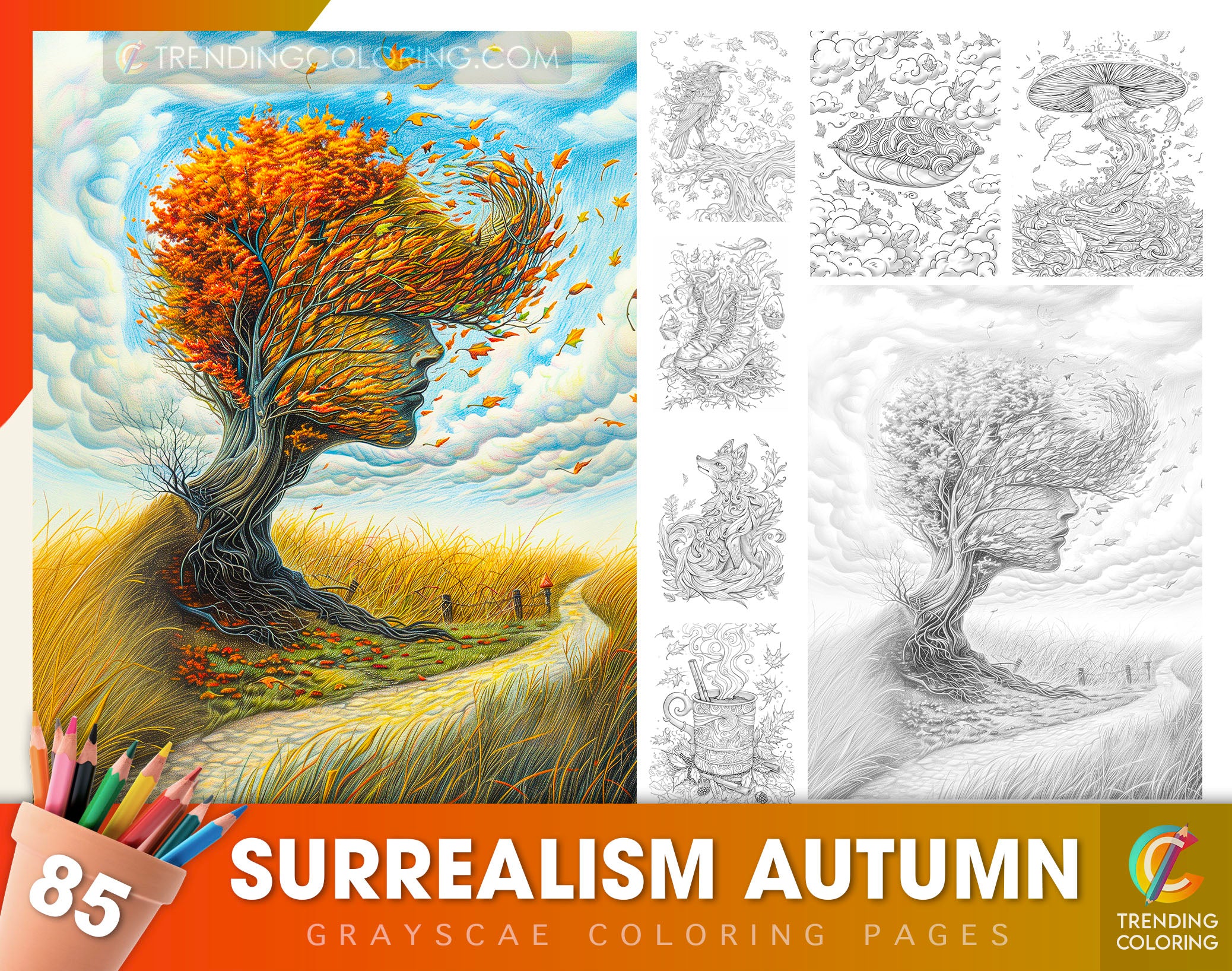 85 Surrealism Autumn Coloring Pages - Instant Download - Printable PDF ...