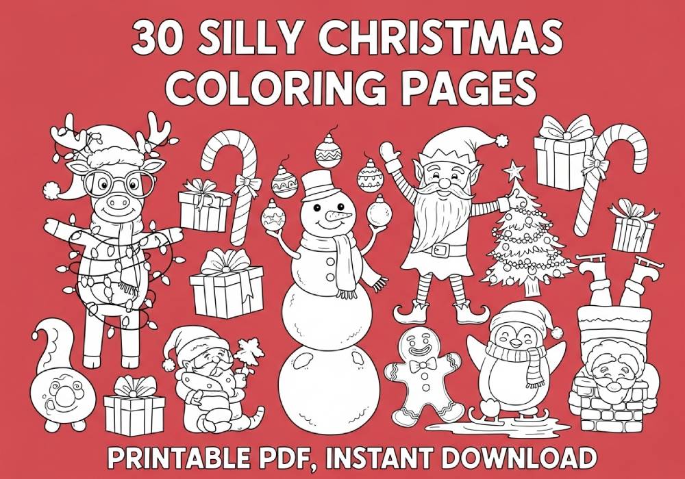 30 Silly Christmas Coloring Pages – Printable PDF, Instant Download ...