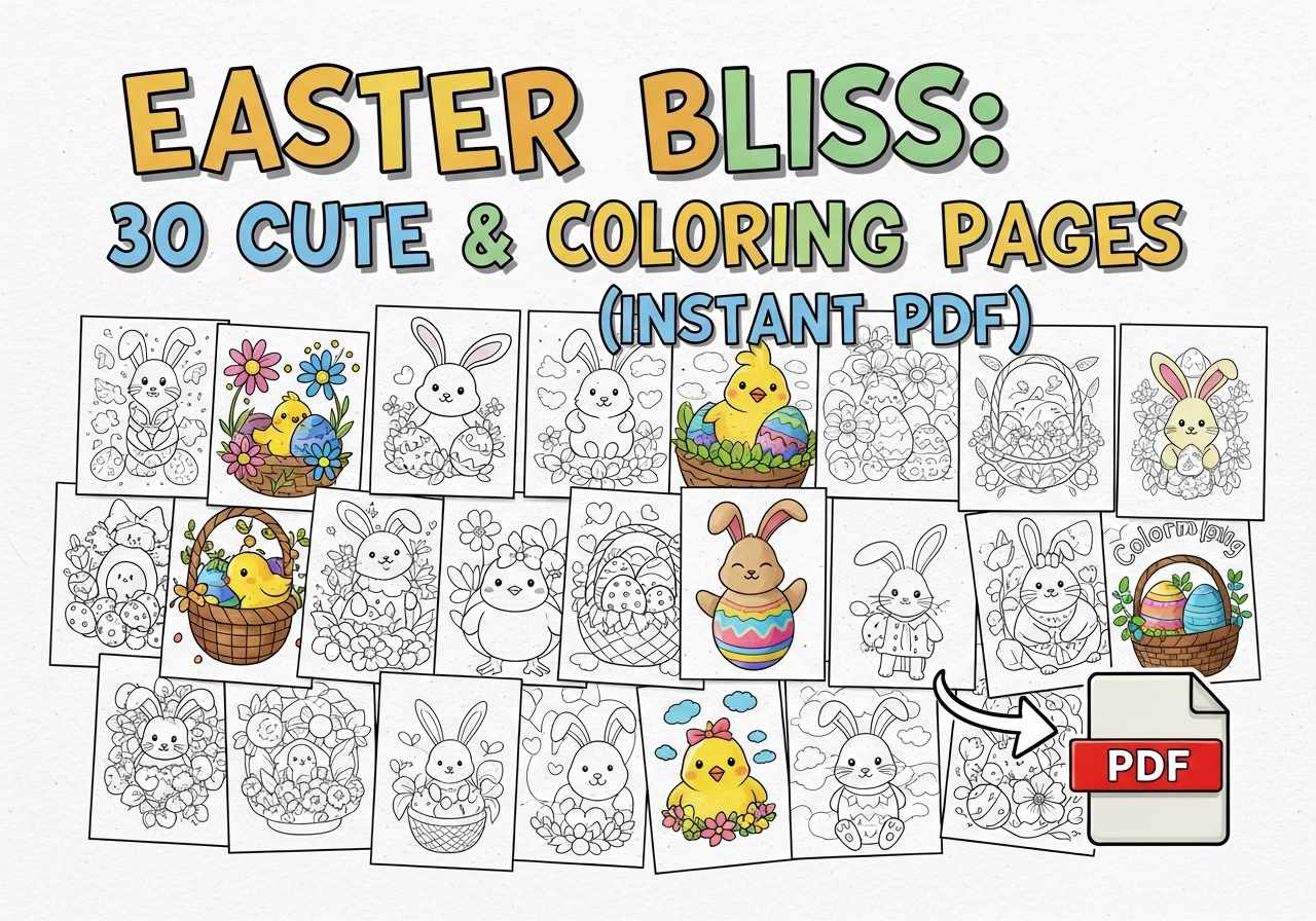 Easter Bliss: 30 Cute & Simple Coloring Pages (Instant PDF) – Trending ...
