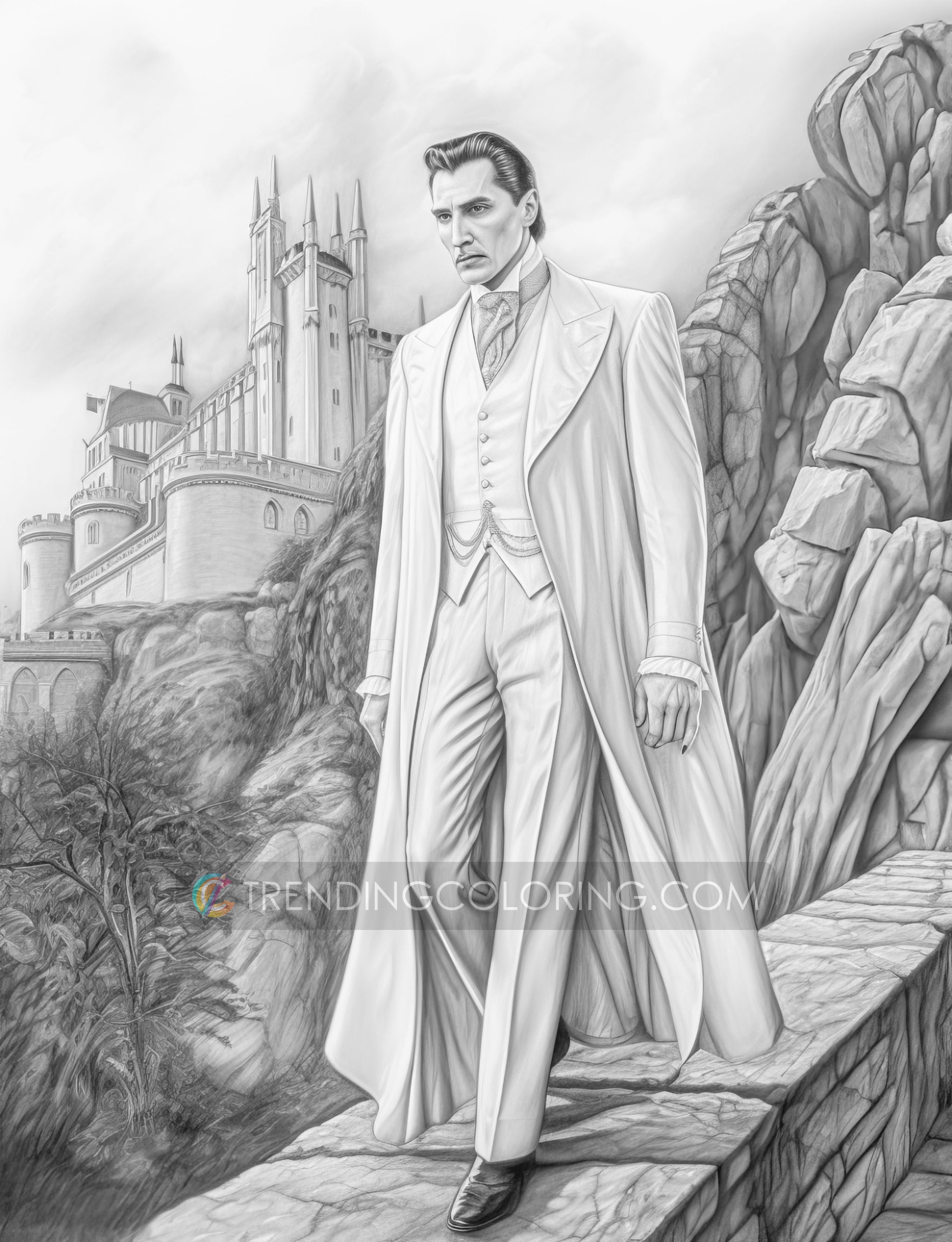 25 Count Dracula Grayscale Coloring Pages - Halloween Coloring - Insta ...