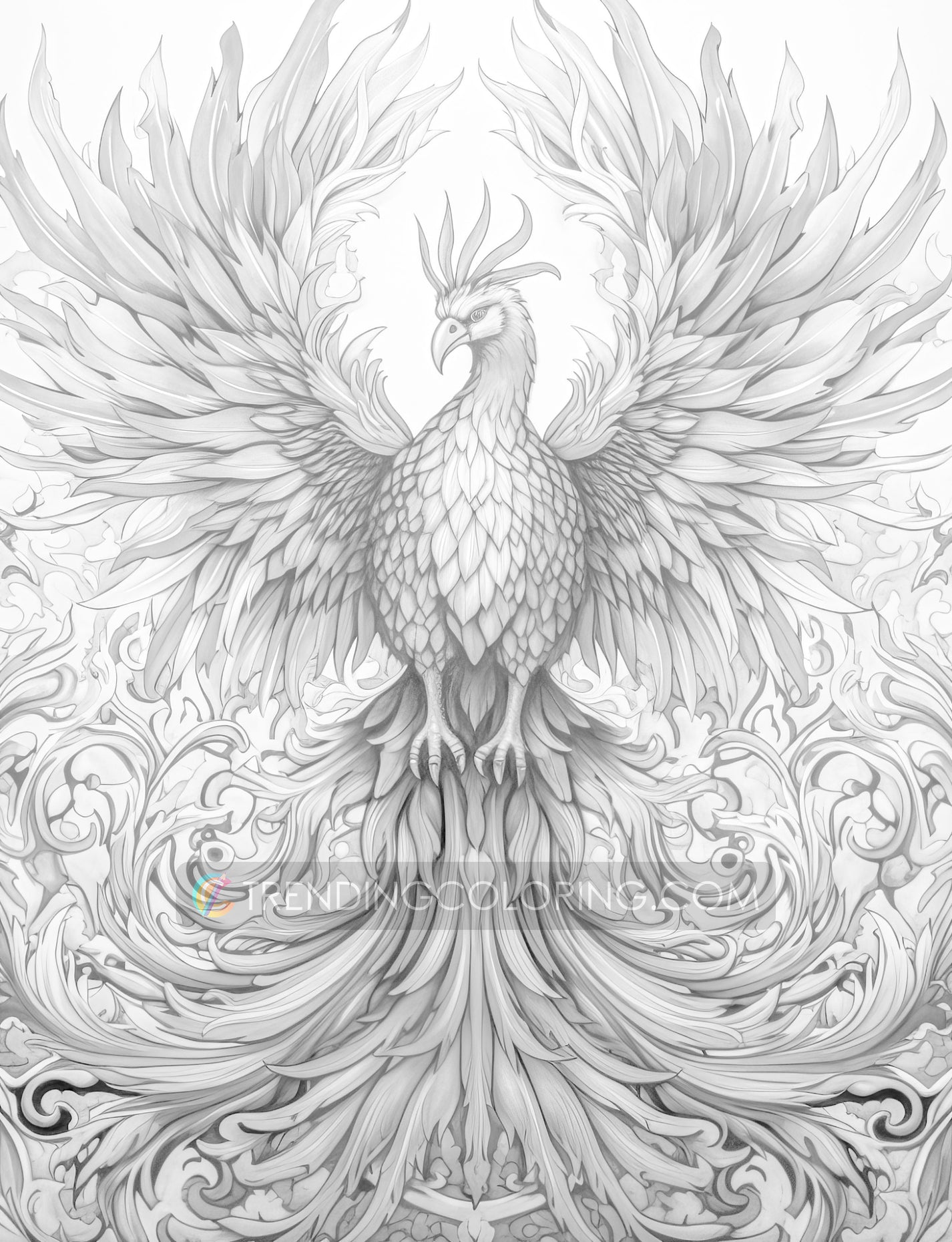 25 Mythical Phoenix Grayscale Coloring Pages - Instant Download - Prin ...