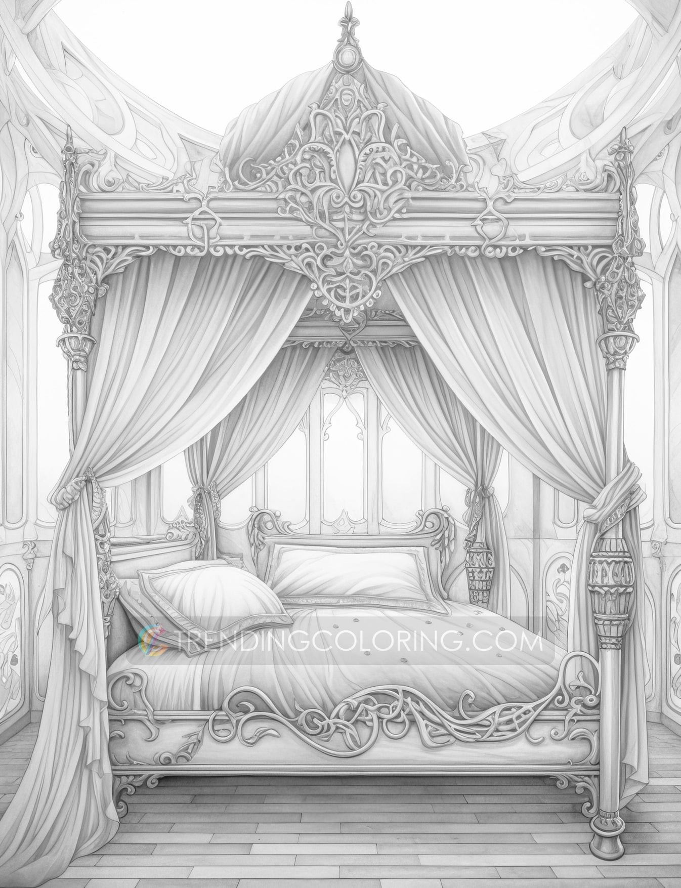 25 Princess Bed Grayscale Coloring Pages - Instant Download - Printabl ...