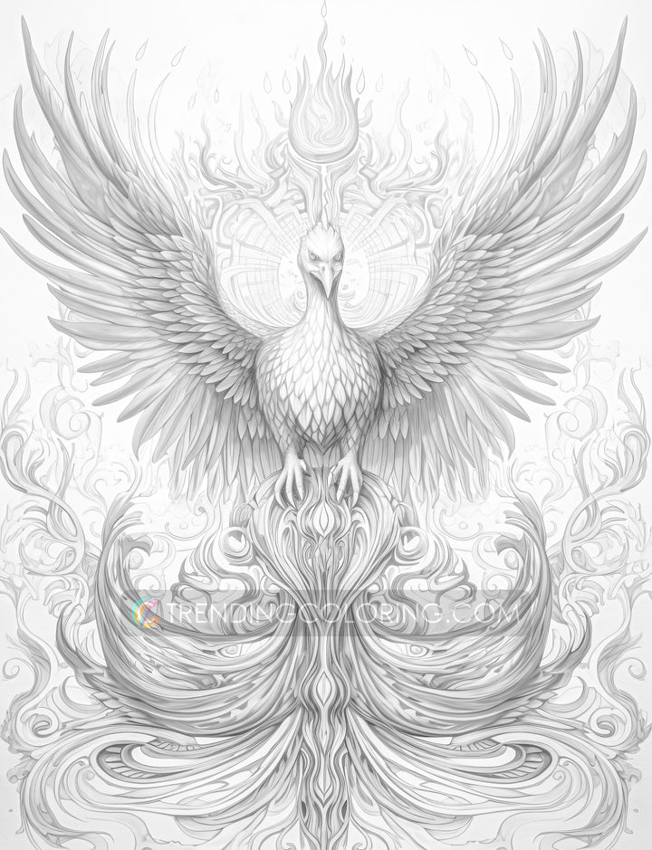 25 Mythical Phoenix Grayscale Coloring Pages for Adults - Instant Down ...