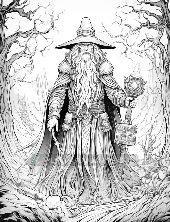50 Powerful Wizard Coloring Pages - Halloween Coloring - Instant Downl ...