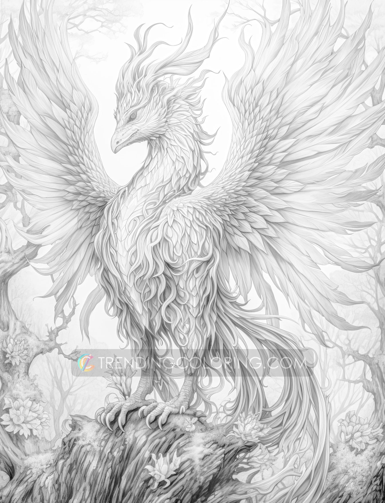 25 Mythical Phoenix Grayscale Coloring Pages - Instant Download - Prin ...
