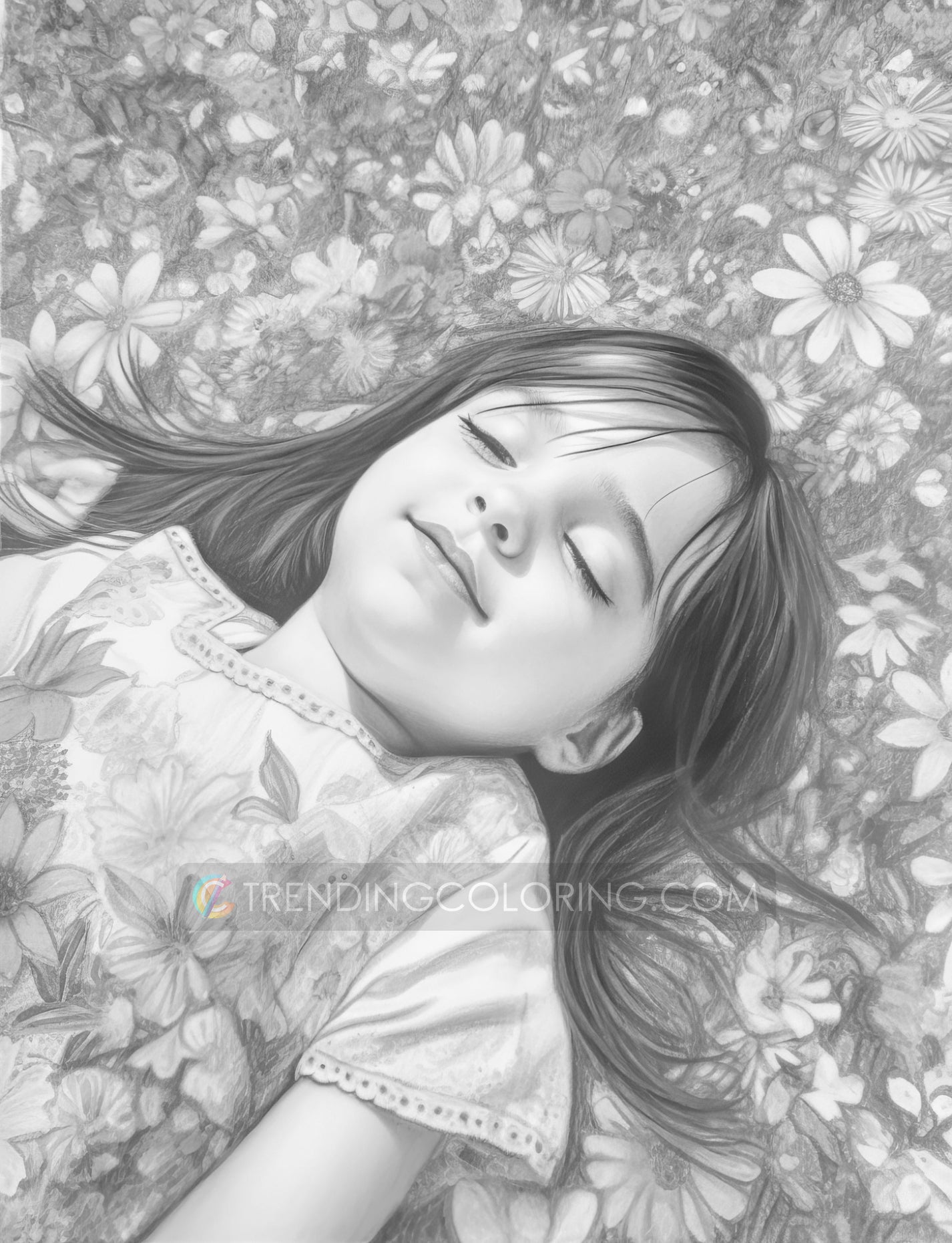 25 Little Girl In Garden Grayscale Coloring Pages - Instant Download ...