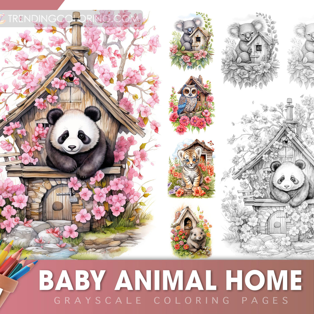 101 Baby Animal Home Grayscale Coloring Pages - Instant Download - Pri ...