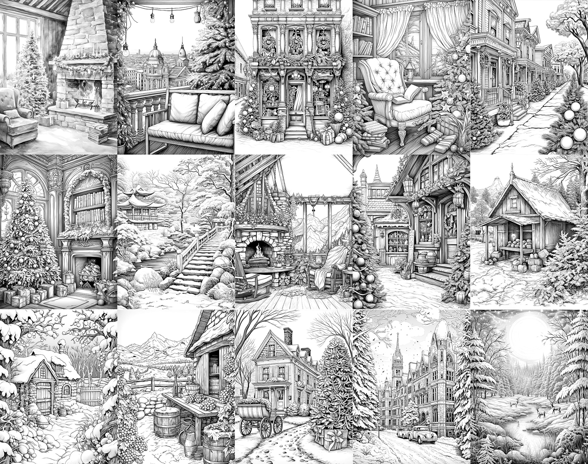 101 Calming Christmas Grayscale Coloring Pages - Instant Download - Pr ...
