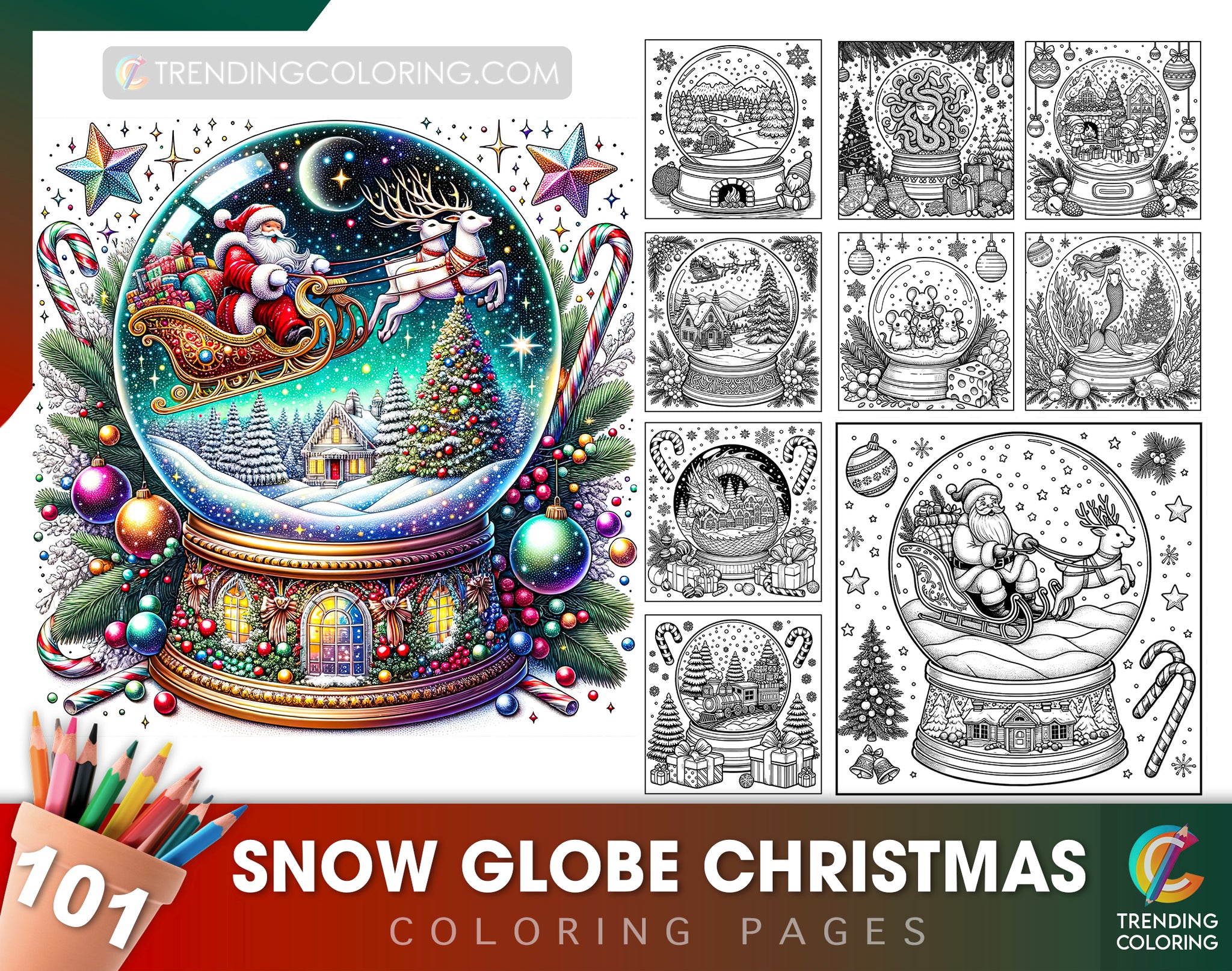 101 Snow Globe Christmas Coloring Pages - Instant Download - Printable ...