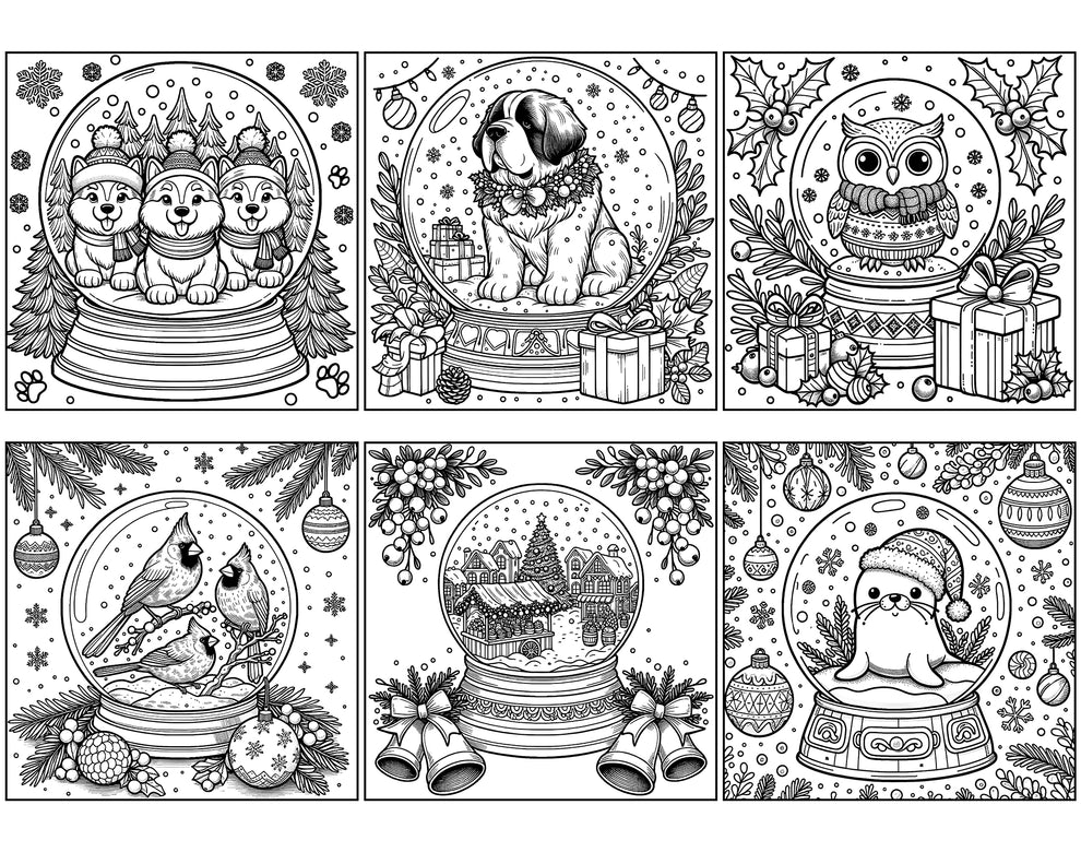101 Snow Globe Christmas Coloring Pages - Instant Download - Printable ...