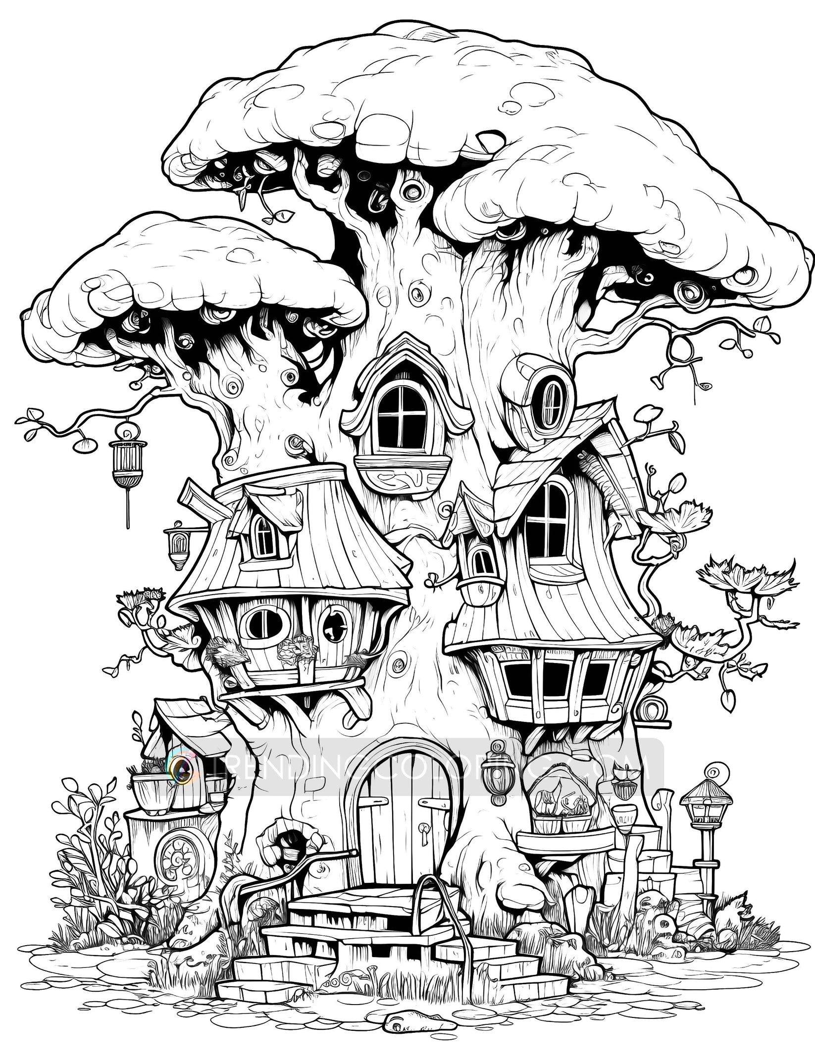 101 Enchanted Fairy House Coloring Pages - Instant Download - Printabl ...