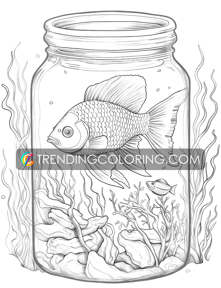 25 Ocean In Jar Grayscale Coloring Pages - Instant Download - Printabl ...