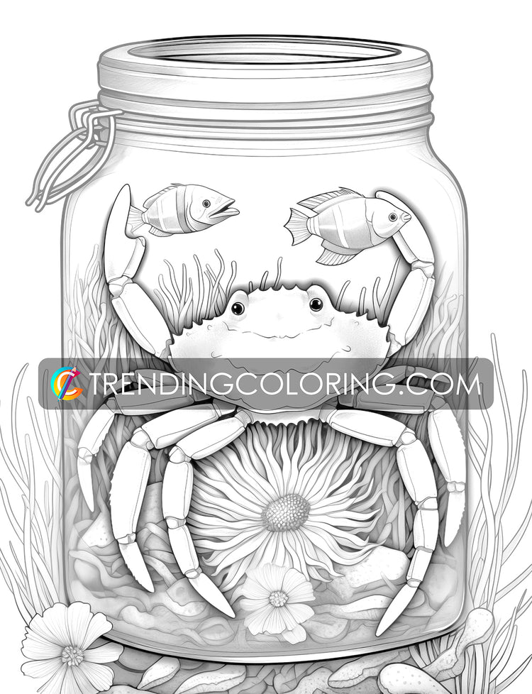 25 Ocean In Jar Grayscale Coloring Pages - Instant Download - Printabl ...