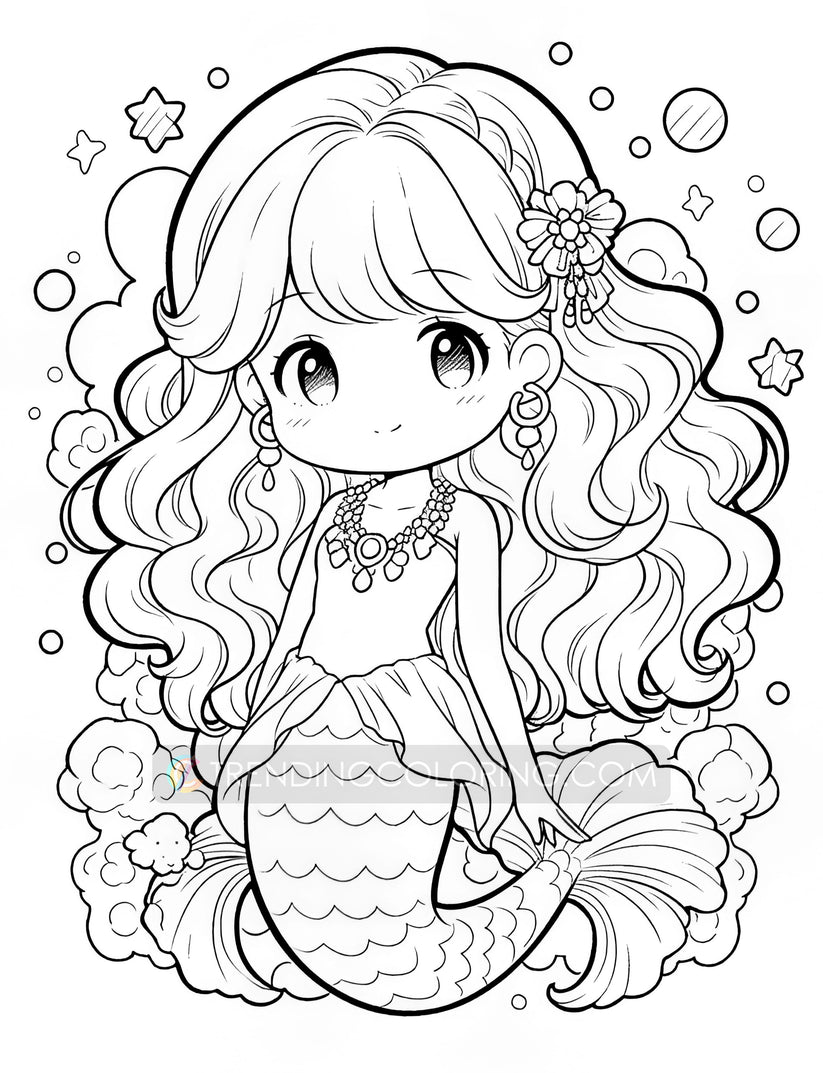 40 Kawaii Mermaid Coloring Pages - Instant Download - Printable PDF ...