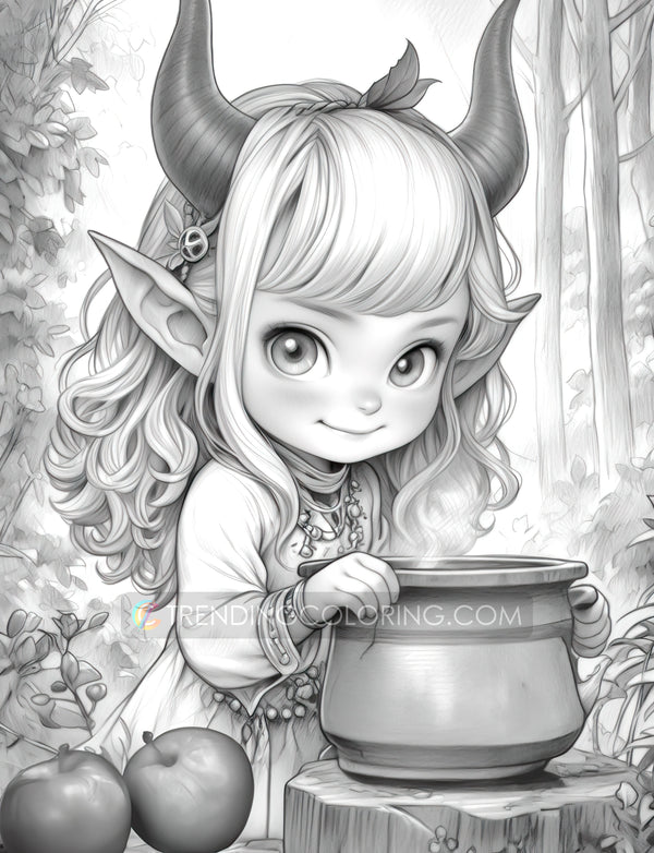 25 Little Devil Girls Grayscale Coloring Pages - Halloween Coloring ...