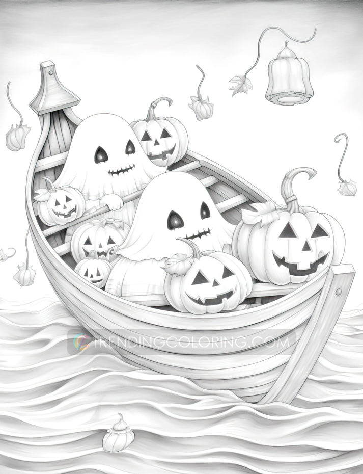 25 Halloween Little Ghost Grayscale Coloring Pages - Instant Download ...
