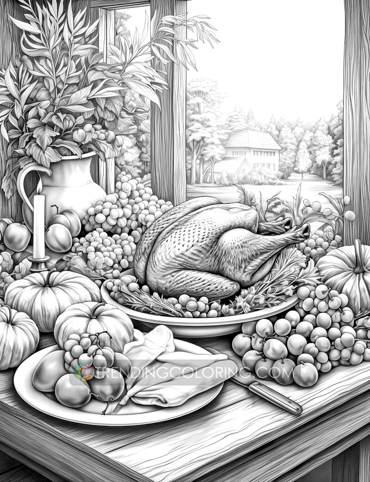 25 Fall & Thanksgiving Grayscale Coloring Pages - Instant Download - P ...