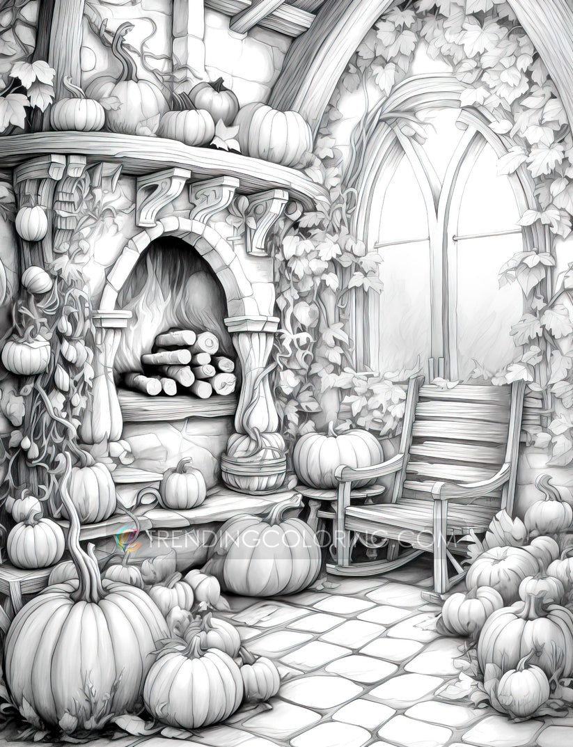 50 Pumpkin House Interiors Grayscale Halloween Coloring Pages ...