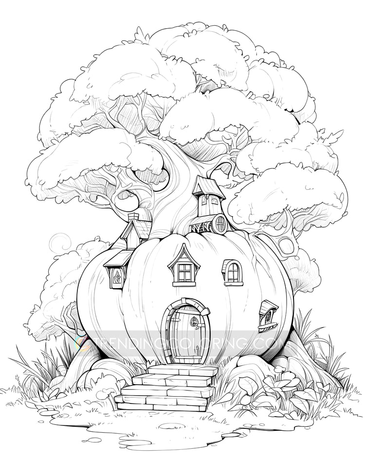 50 Pumpkin Fairy House Coloring Pages - Instant Download - Printable ...