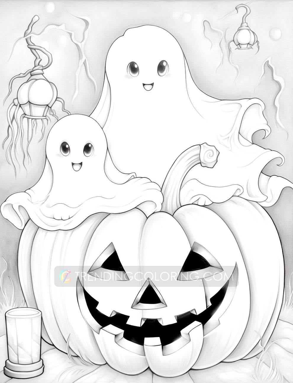 25 Halloween Little Ghost Grayscale Coloring Pages - Instant Download ...