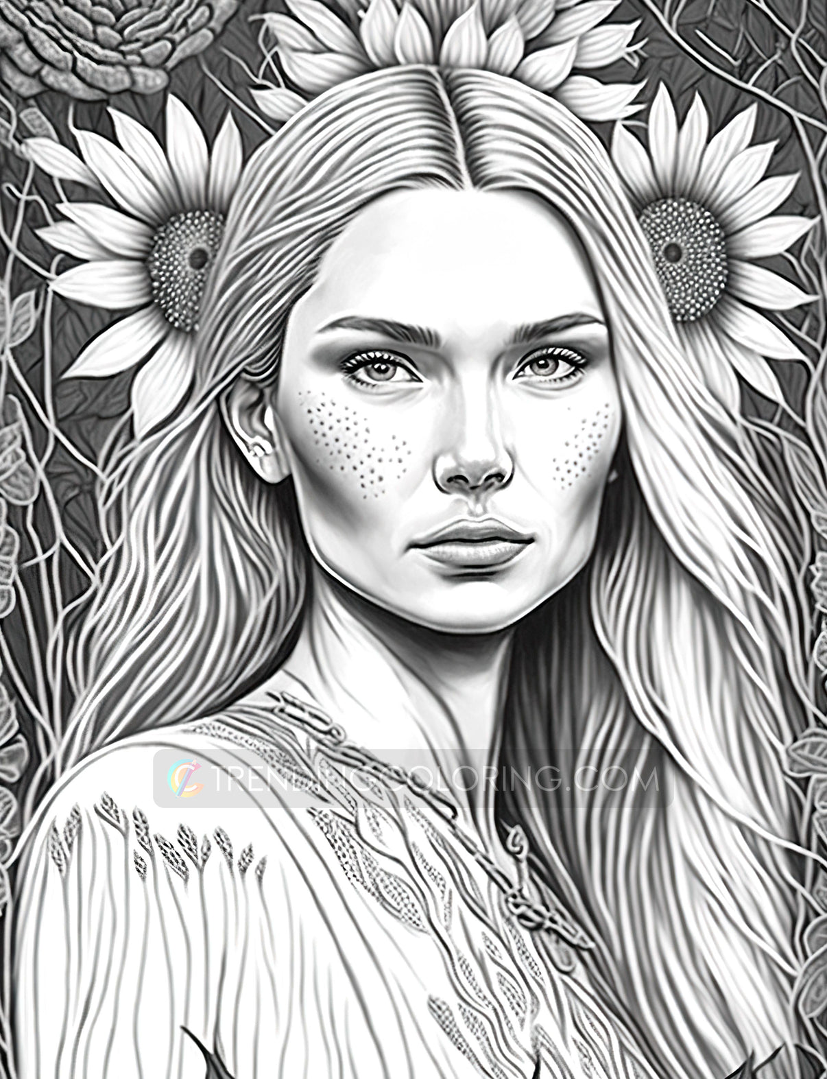 35 Boho Beauties Grayscale Coloring Pages - Instant Download - Printab ...