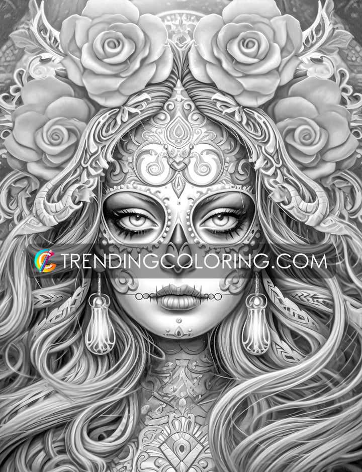25 Gothic Glamour Girl Grayscale Coloring Pages for Adults - Instant D ...