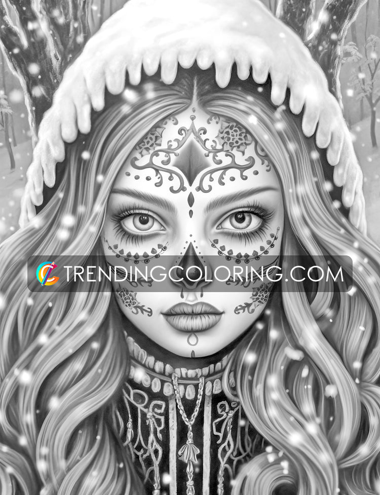25 Gothic Glamour Girl Grayscale Coloring Pages - Instant Download - P ...
