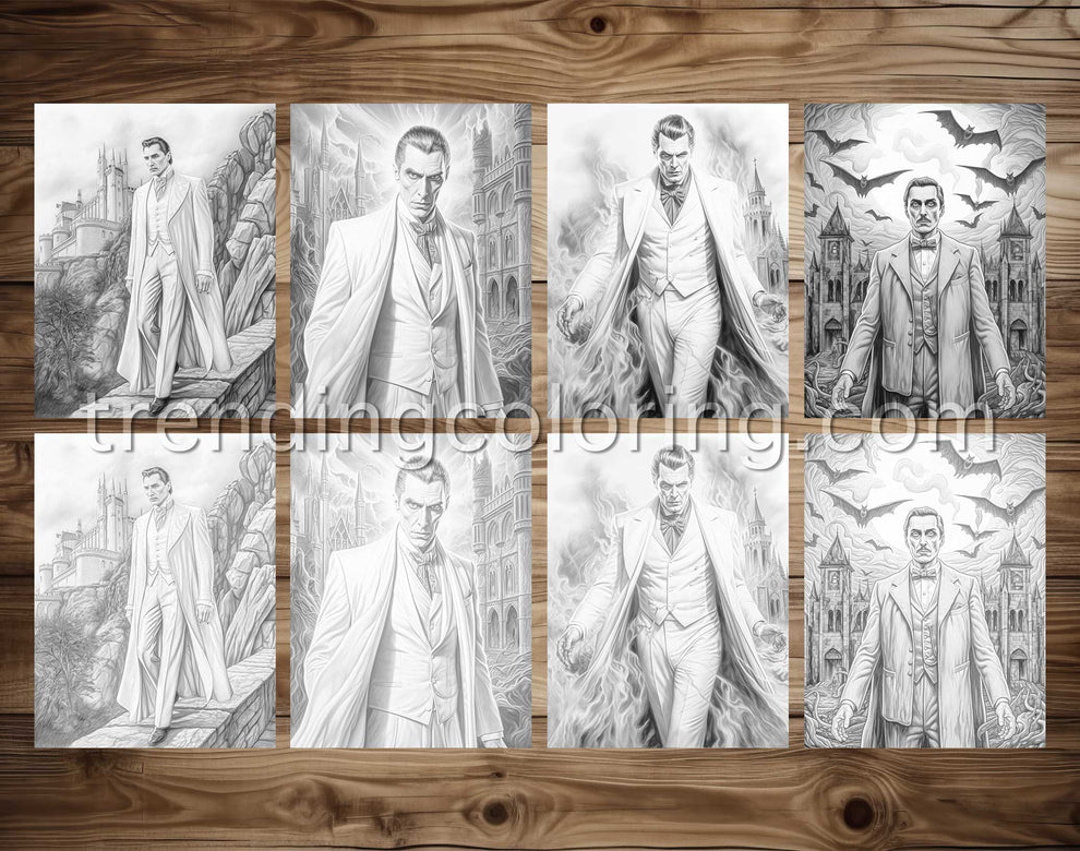 25 Count Dracula Grayscale Coloring Pages - Halloween Coloring - Insta ...