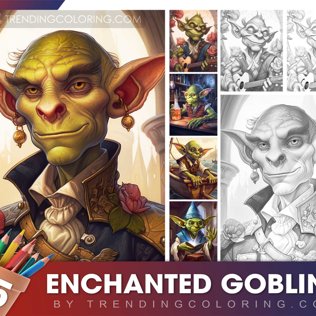 25 Enchanted Goblins Grayscale Coloring Pages- Instant Download - Prin ...