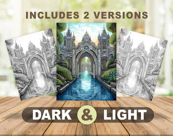 50 Gates Of Mystery Grayscale Coloring Pages - Instant Download - Prin ...