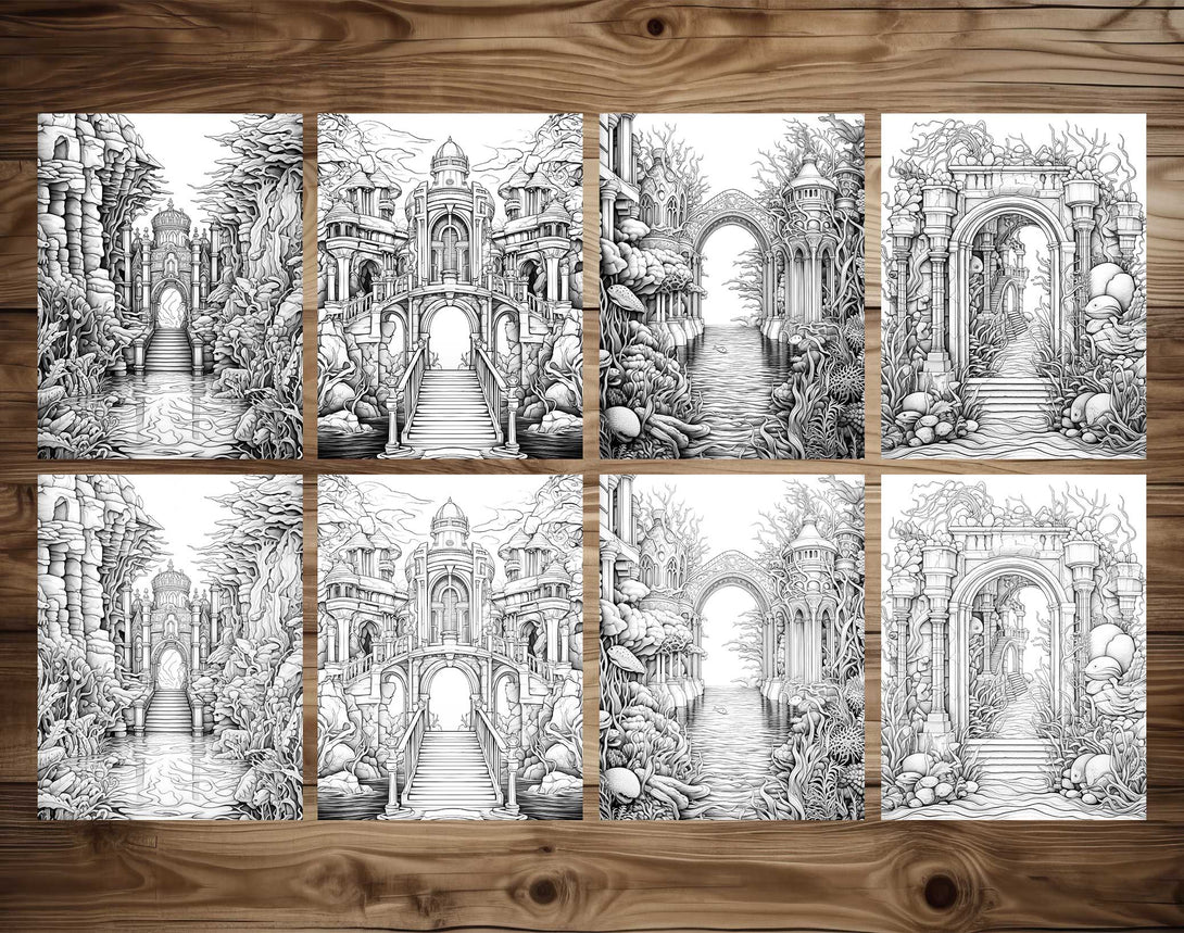 50 Gates Of Mystery Grayscale Coloring Pages - Instant Download - Prin ...