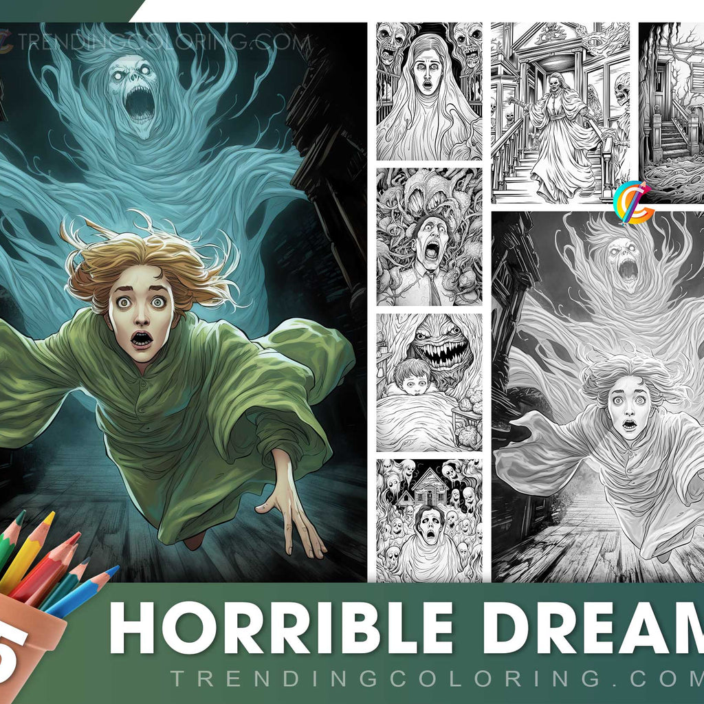 25 Horrible Dream Grayscale Coloring Pages - Halloween Coloring - Inst ...