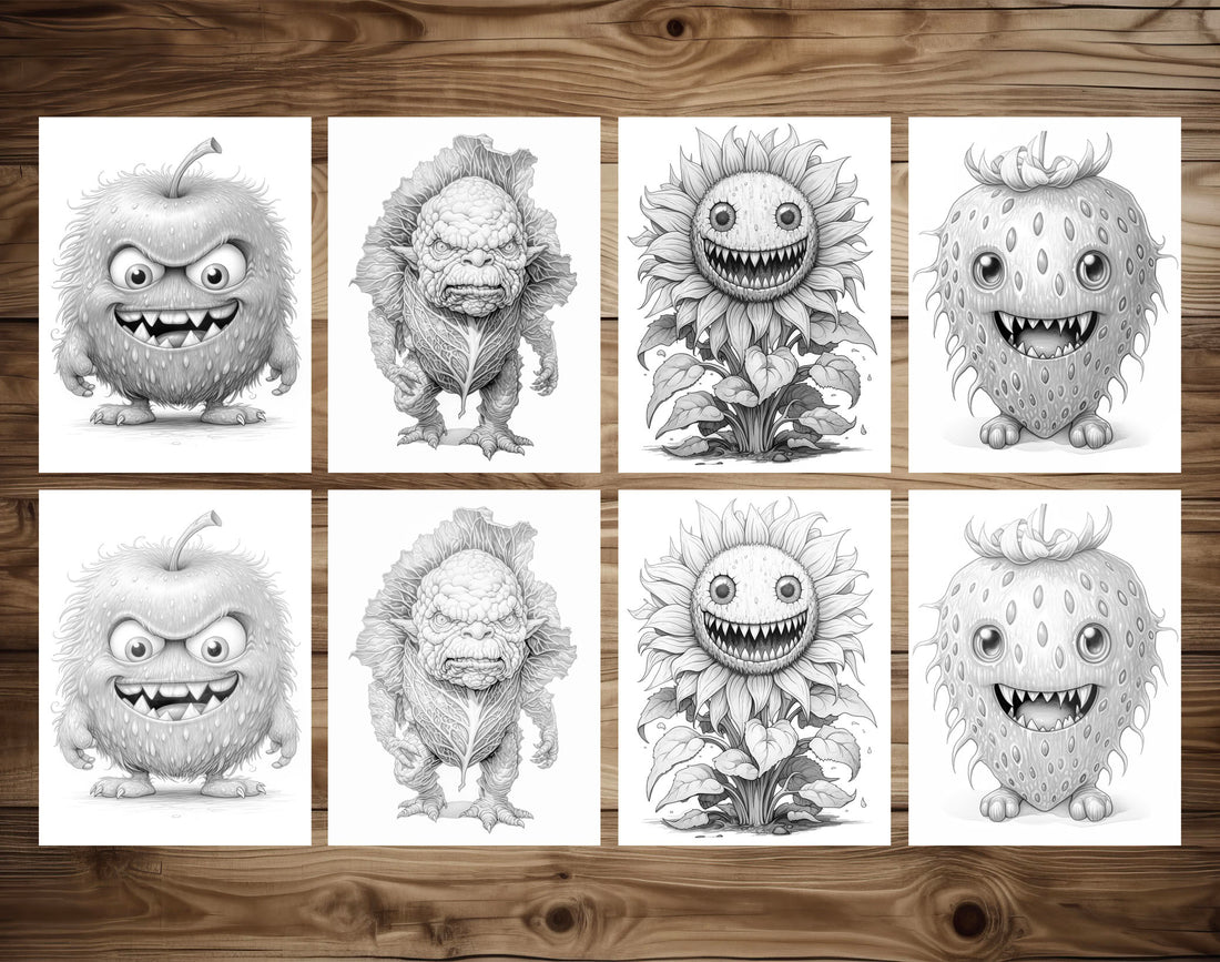 25 Plant Monster Grayscale Coloring Pages - Halloween Coloring - Insta ...