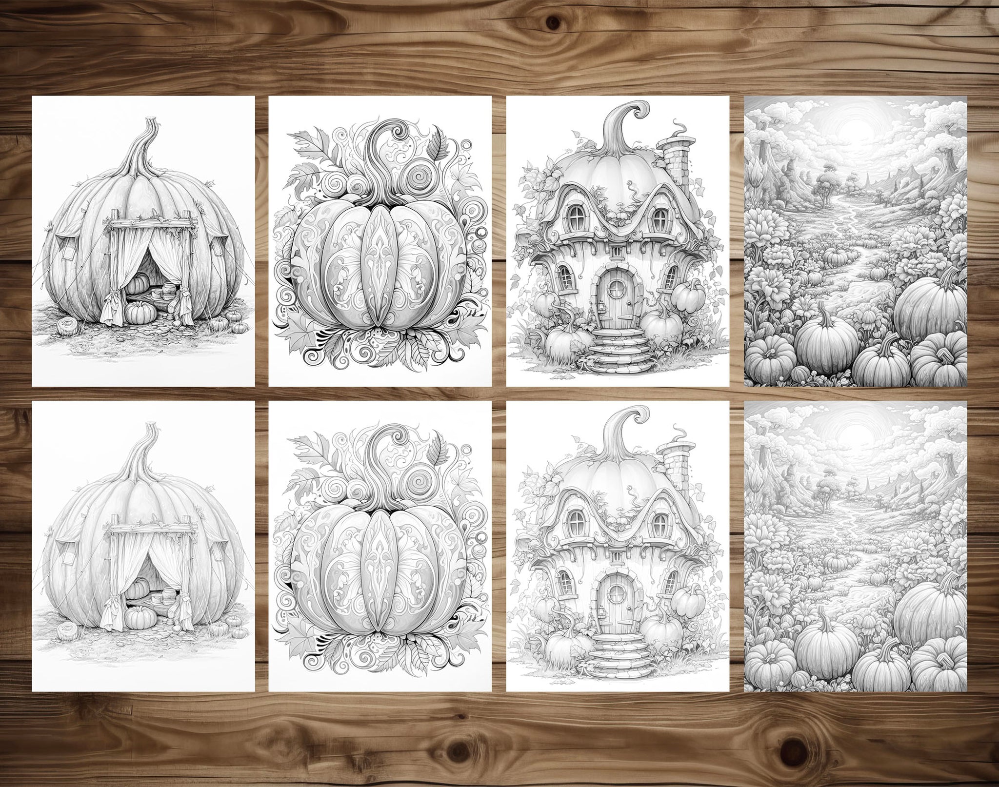 25 Pumpkin World Grayscale Coloring Pages - Instant Download - Printab ...