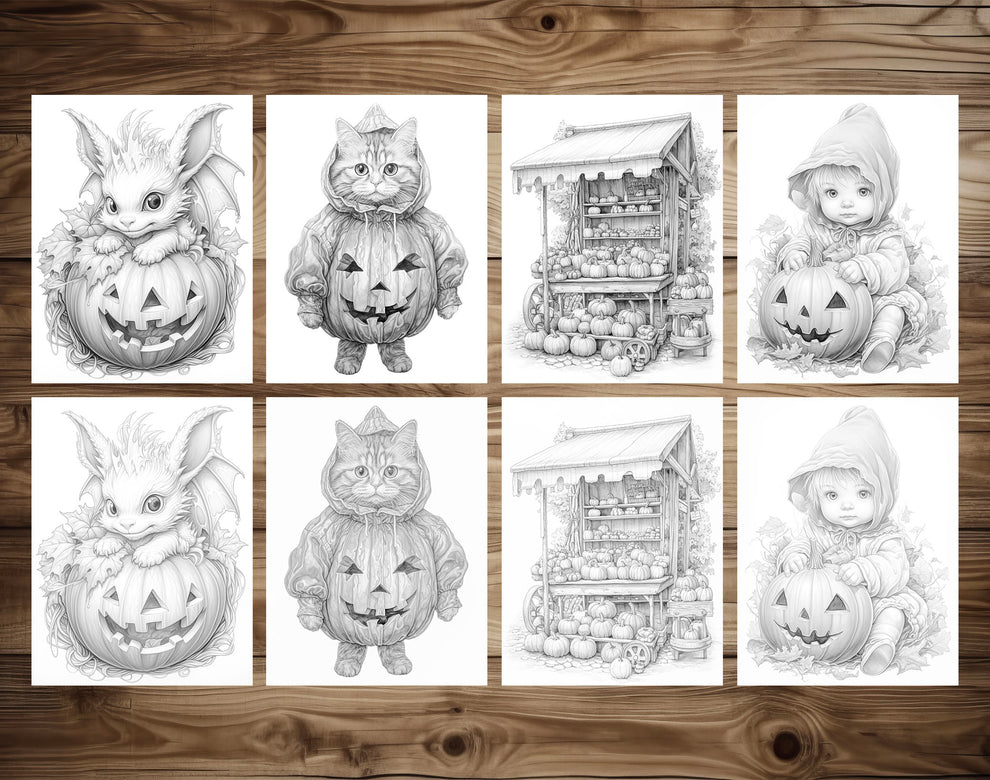 25 Pumpkin World Grayscale Coloring Pages - Instant Download - Printab ...