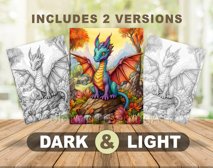50 Autumn Dragons Grayscale Coloring Pages - Instant Download - Printa ...