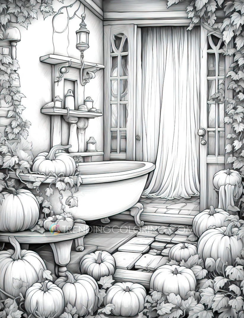 50 Pumpkin House Interiors Grayscale Halloween Coloring Pages ...
