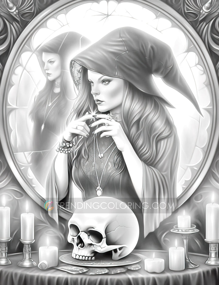25 Halloween Witches Grayscale Coloring Pages - Halloween Coloring - I ...