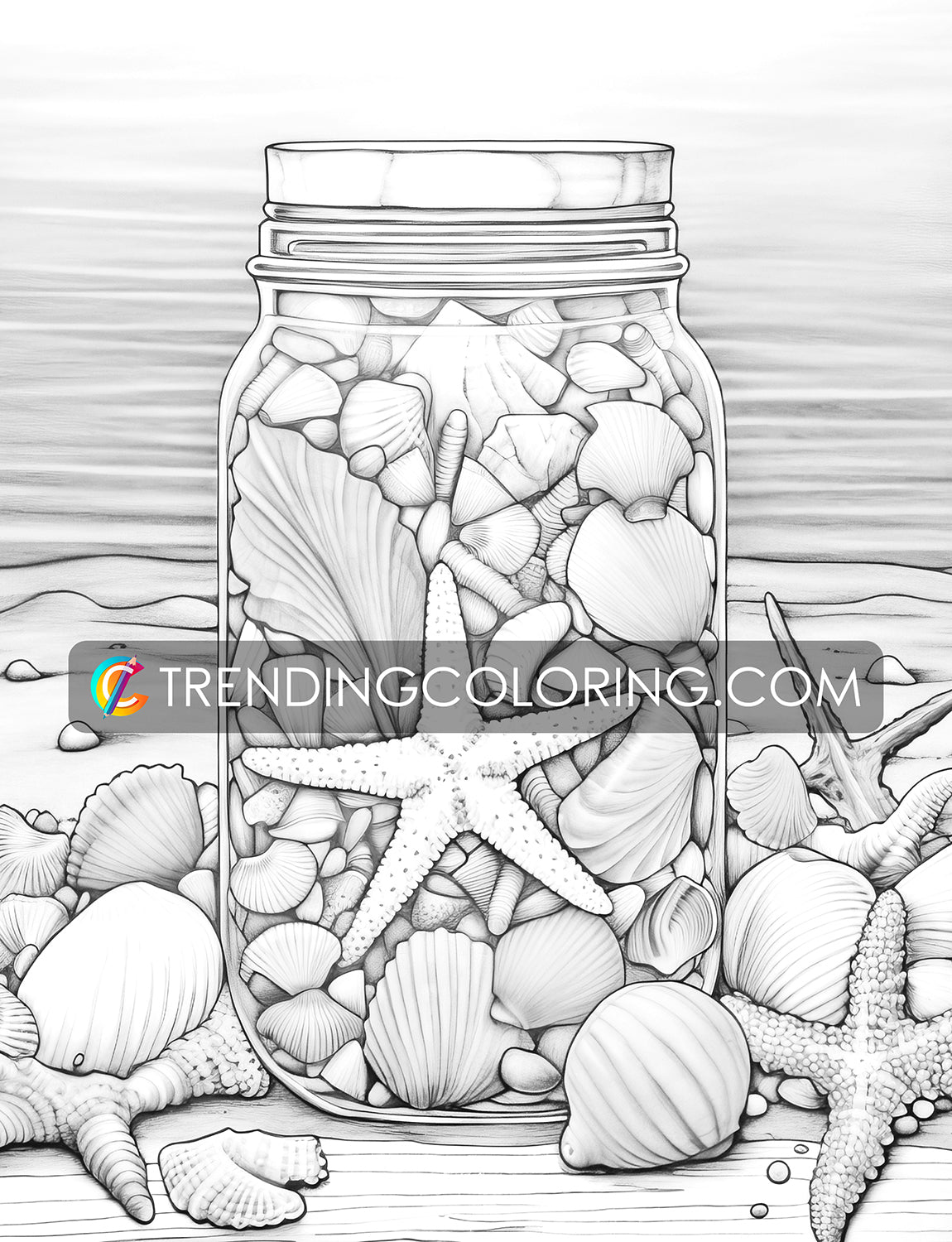 25 Ocean In Jar Grayscale Coloring Pages - Instant Download - Printabl ...