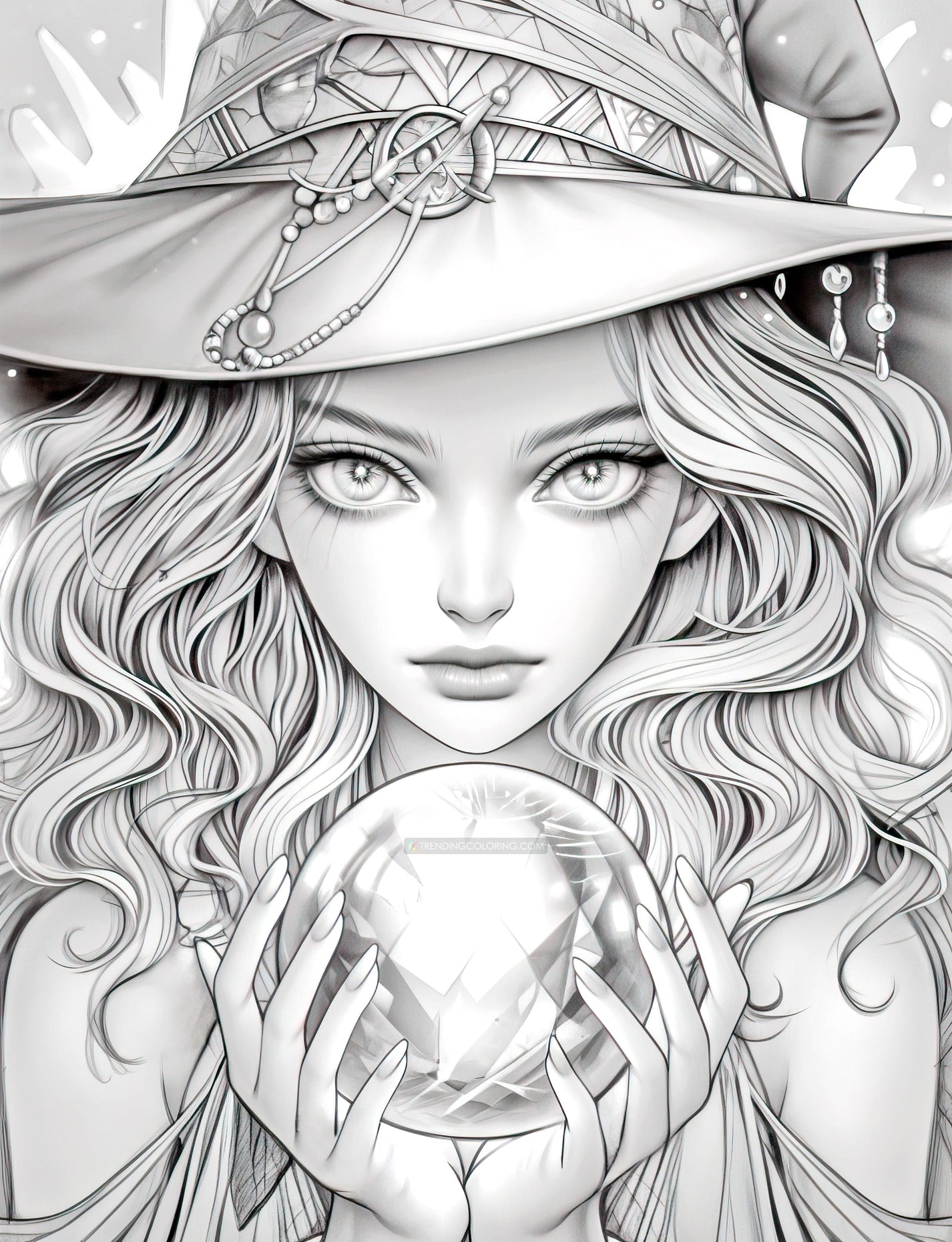 70 Beauty Witches Grayscale Coloring Pages - Instant Download - Printa ...