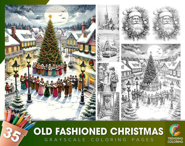35 Old Fashioned Christmas Grayscale Coloring Pages - Instant Download ...