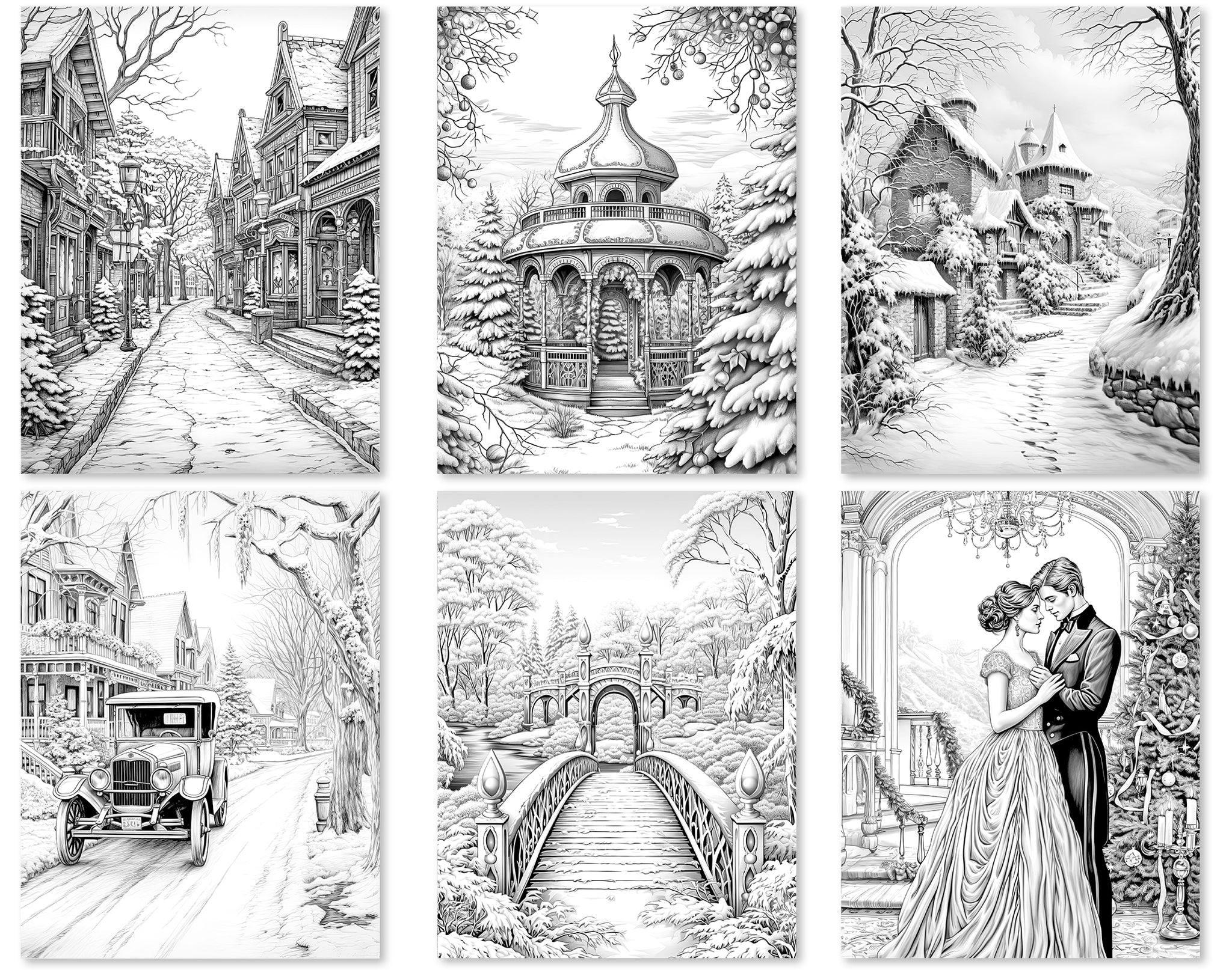 35 Old Fashioned Christmas Grayscale Coloring Pages - Instant Download ...