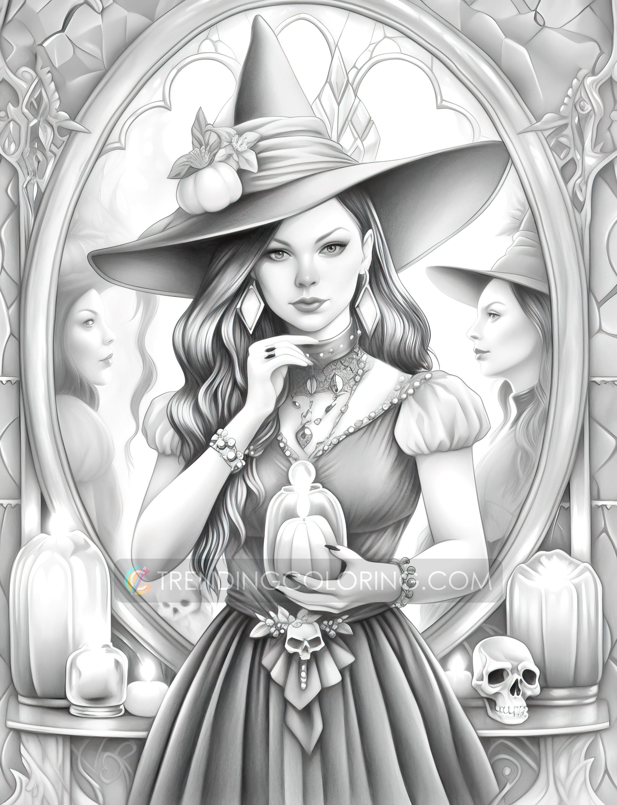 25 Halloween Witches Grayscale Coloring Pages - Halloween Coloring - I ...